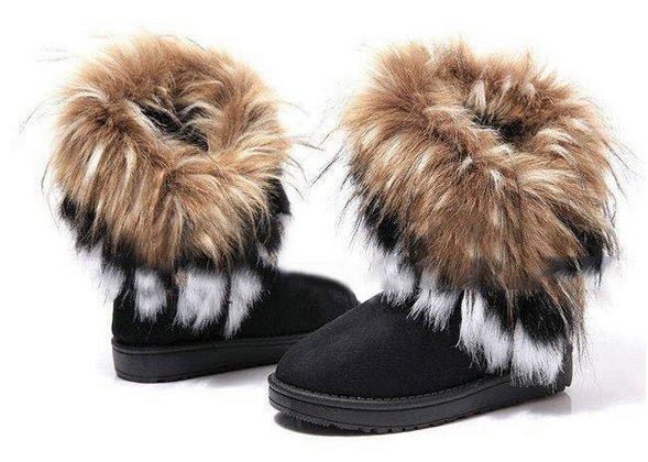 Hot Sale Autumn And Winter Snow Boots Feathers Fox Fur Flat-bottomed ...