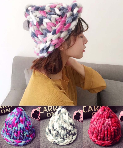 Winter Warm Women Crochet Handmade Knitting Hat Braided Thick Knit Cap ...